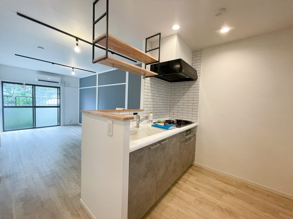 大船 築38年 2DKから開放感のある1LDKに仕様変更、ペニンシュラキッチン、造作洗面にフルリノベーション【鎌倉市 築38年1LDK リノベーション事例】eimsエイムズ - eims (エイムズ)